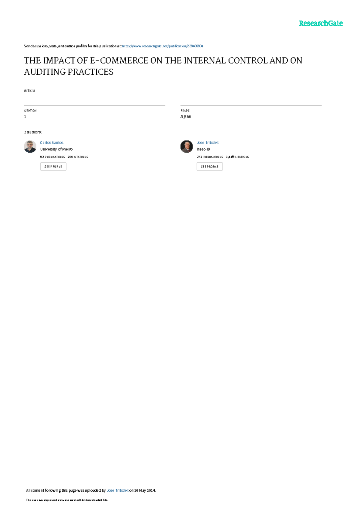 THE Impact OF E- Commerce ON THE Internal Control A - See discussions ...