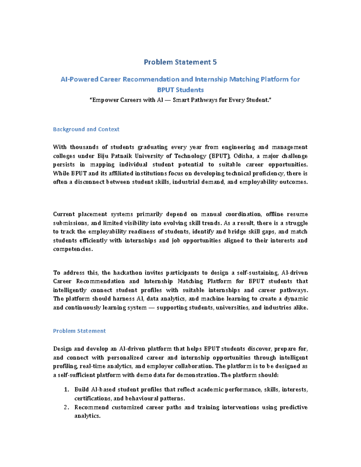 Problem Statement 5: AI-Driven Career & Internship Platform for BPUT ...