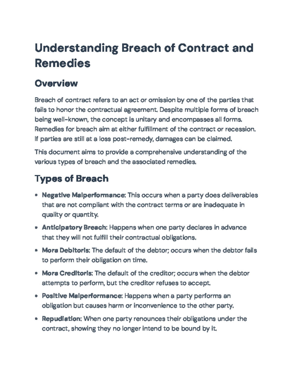 Understanding Breach of Contract and Remedies - Legal Overview ...