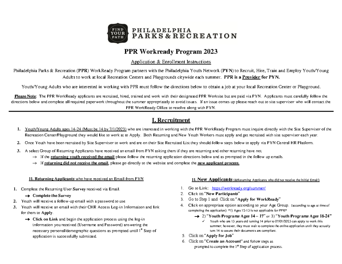2023 Work Ready Program - Youth Application Instructions - PPR ...