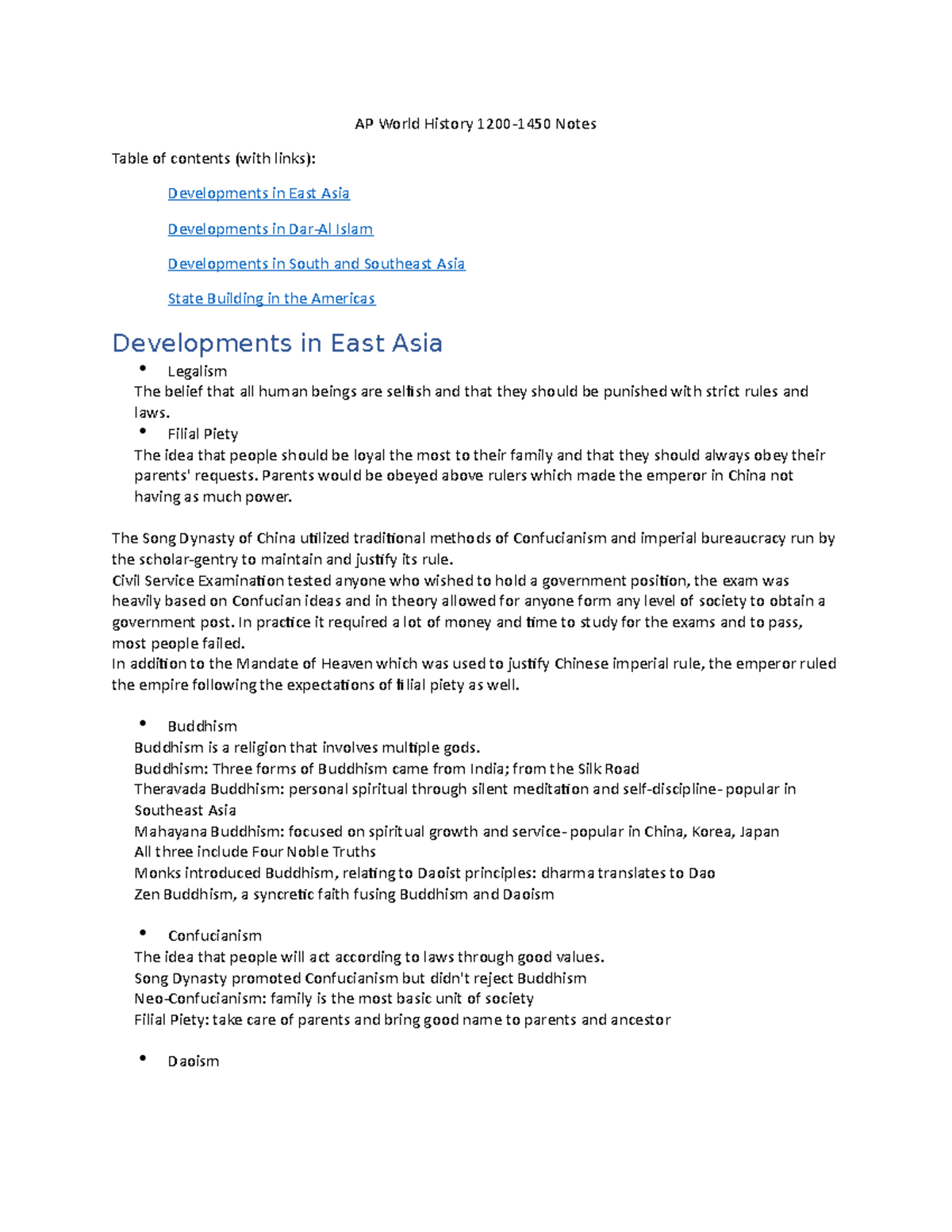 AP World History Notes on Key Developments (1200-1450) - Studocu