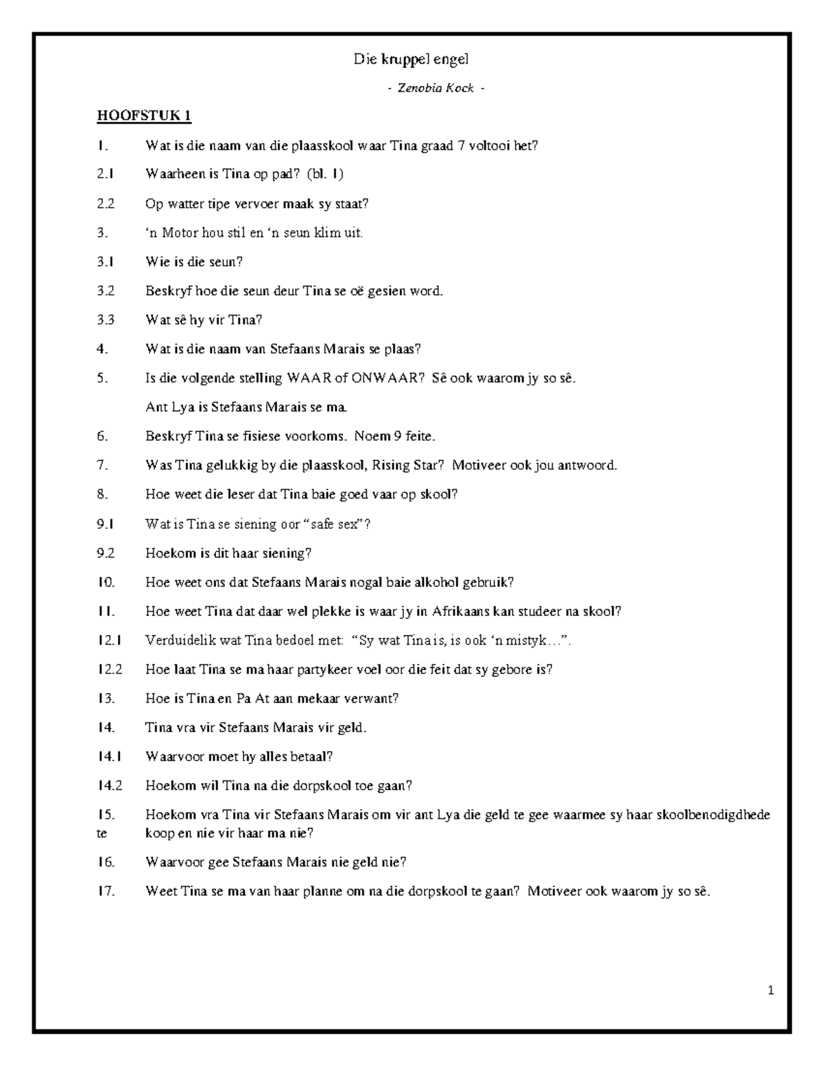 Die Kruppel Engel Vrae - Studie Hulp vir Graad 7 - Studocu