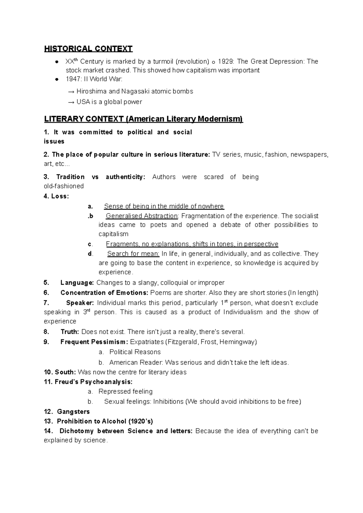 HIST 101: American Literature Analysis - Modernism & Key Authors - Studocu