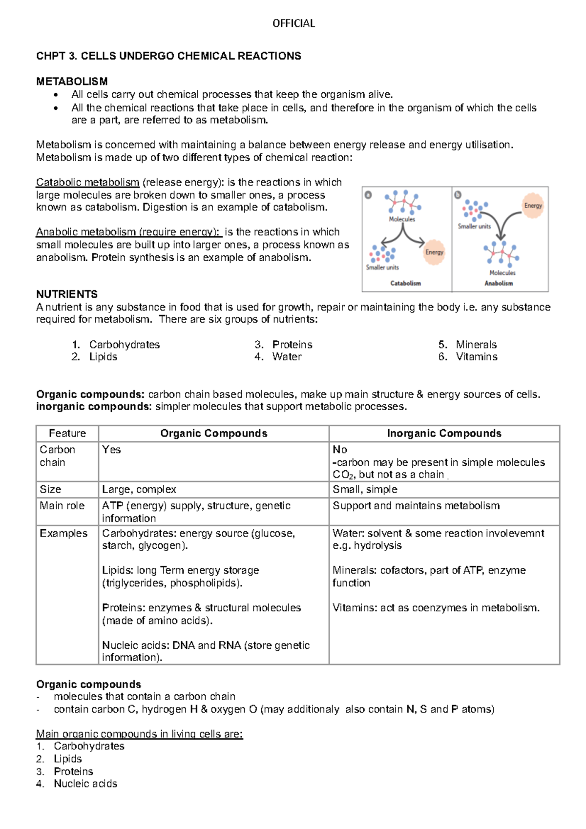 Official CHPT 3: Metabolism and Chemical Reactions in Cells - Studocu