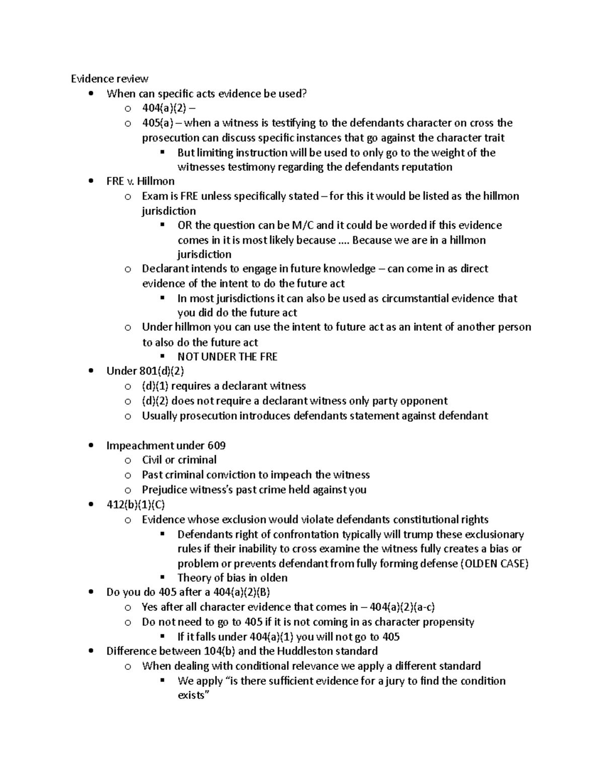 Evidence review - Evidence review When can specific acts evidence be ...