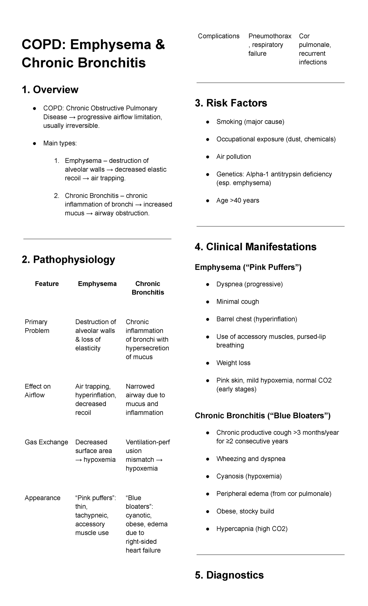 COPD: Emphysema & Chronic Bronchitis Lecture Notes - Studocu