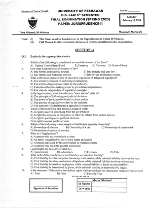 B. LAW 6th SEMESTER FINAL EXAMINATION (SPRING 2022) - JURISPRUDENCE-II ...