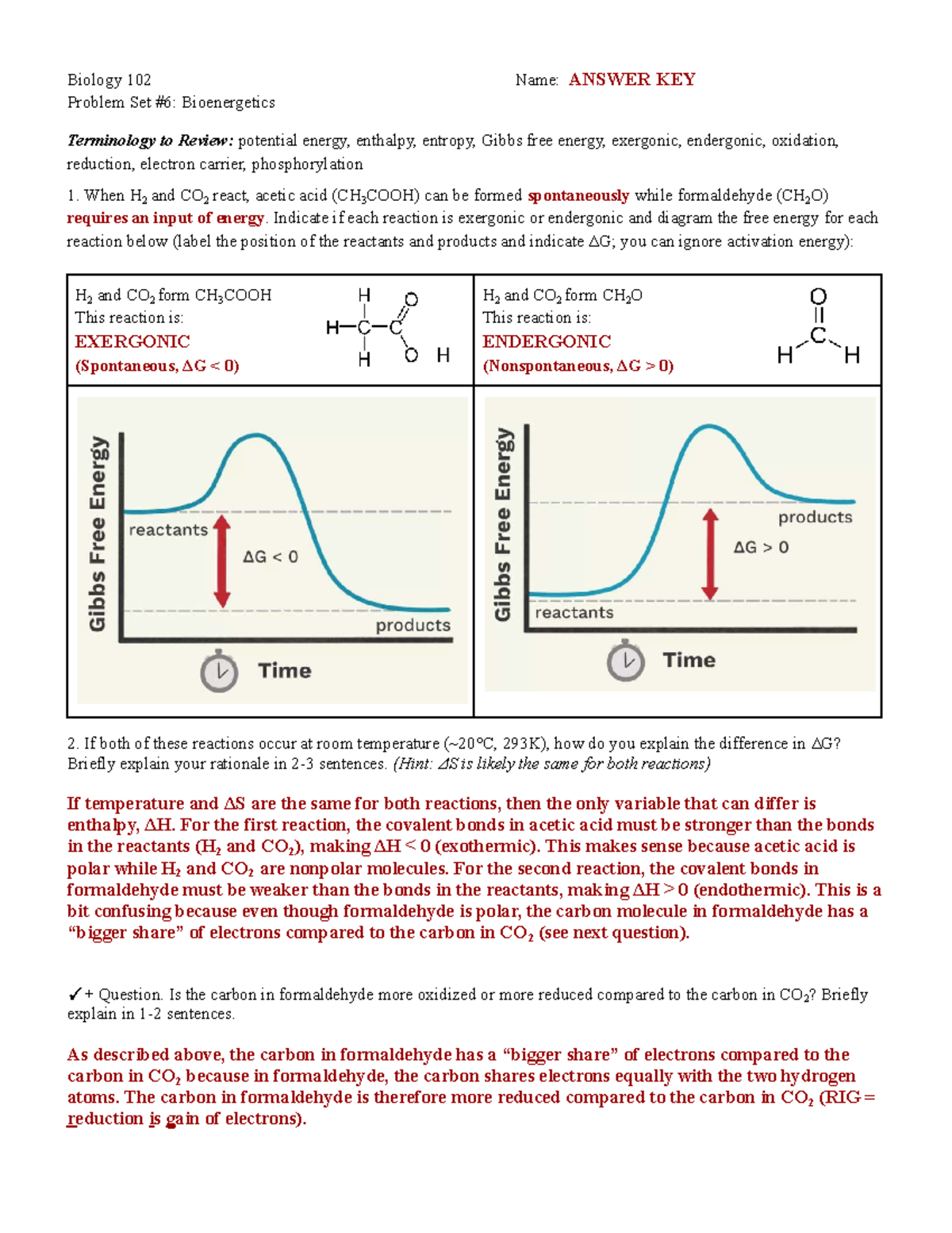 Biology 102 Problem Set 6: Bioenergetics Answer Key - Studocu