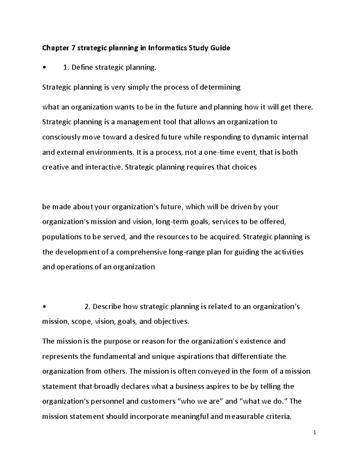 Chapter 7: Strategic Planning in Informatics Study Guide - Studocu