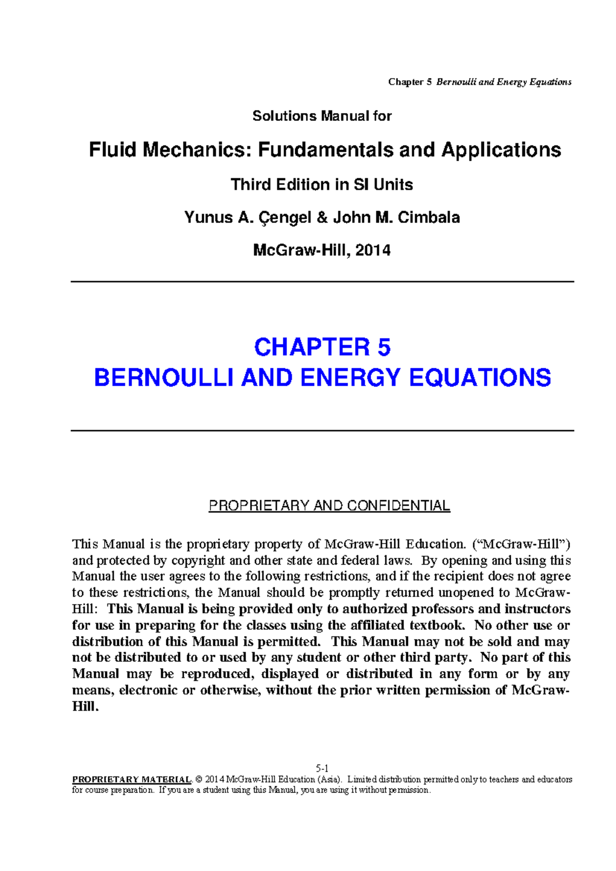 유체역학+5장 - 웅 솔루션 - Chapter 5 Bernoulli and Energy Equations Solutions ...