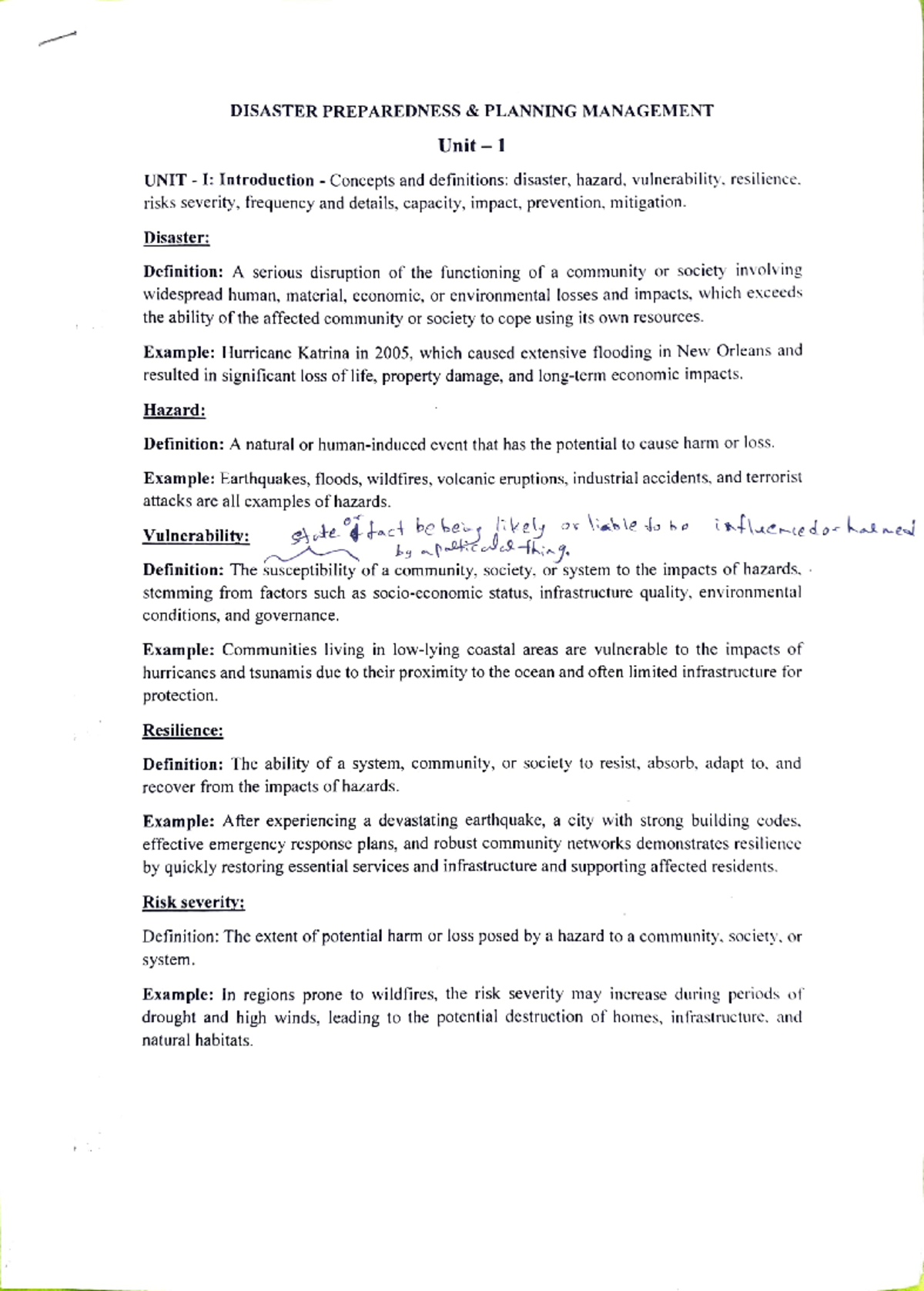 DPPM UNIT 1 - Intro to Disaster Preparedness Concepts and Definitions - Studocu