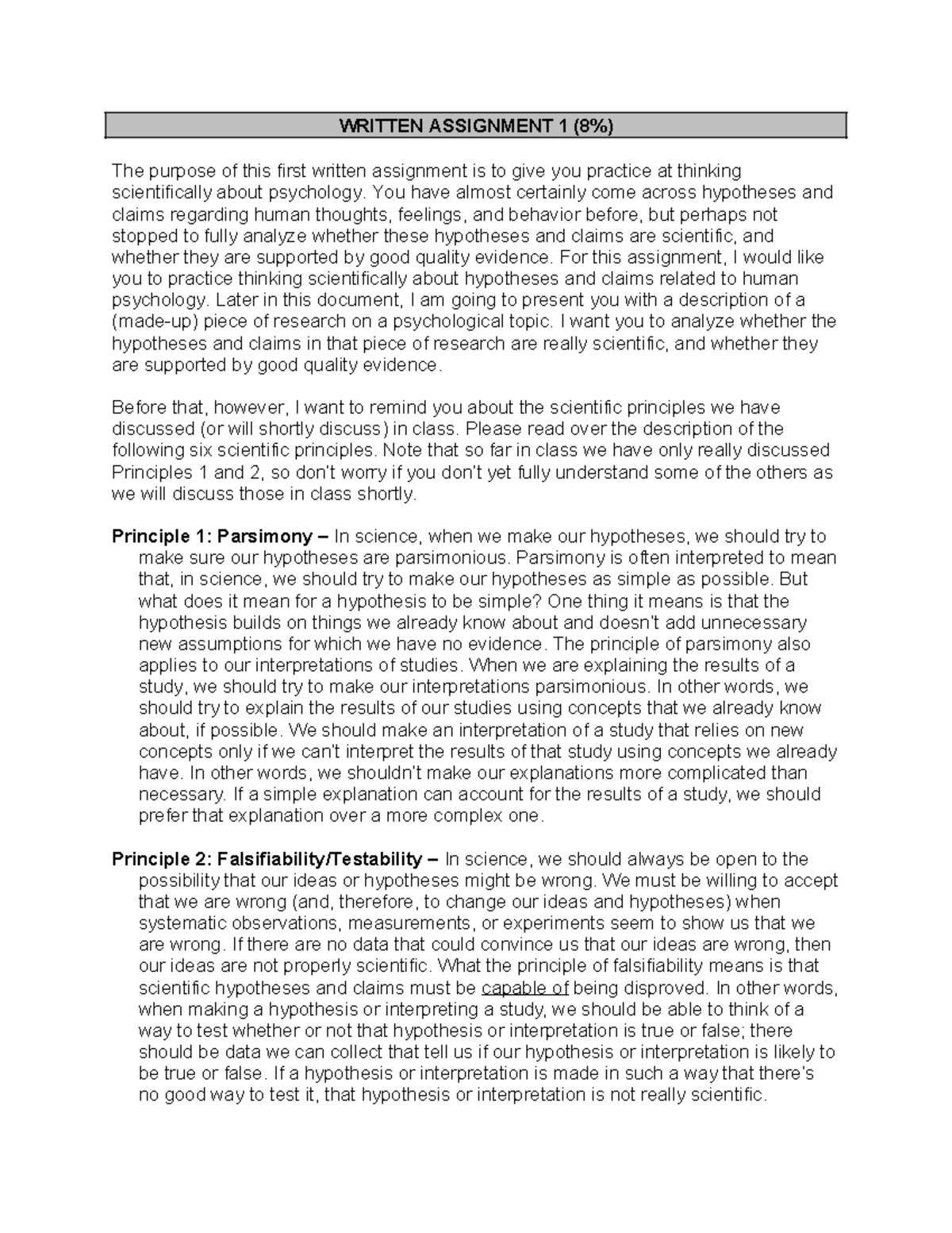 Psy102 Written Assignment 1: Analyzing Scientific Claims in Psychology ...