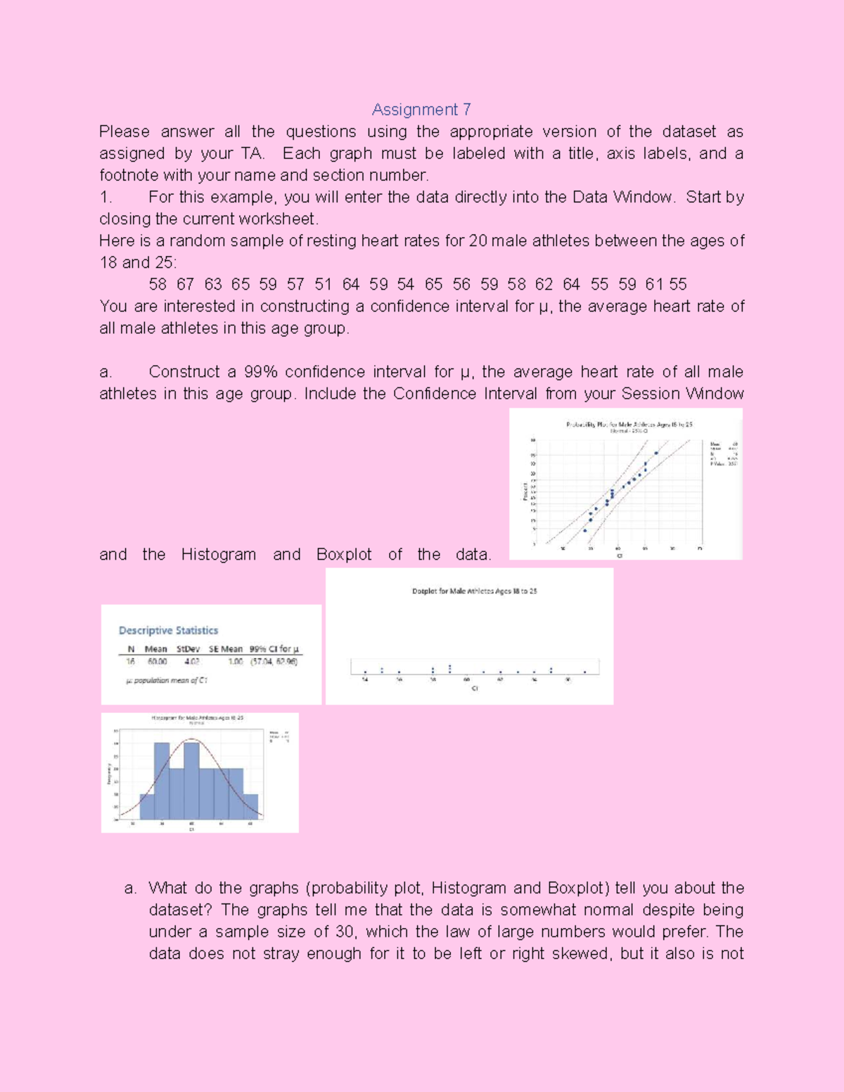 Assignment 7 - Heart Rate Analysis & Confidence Interval - Studocu