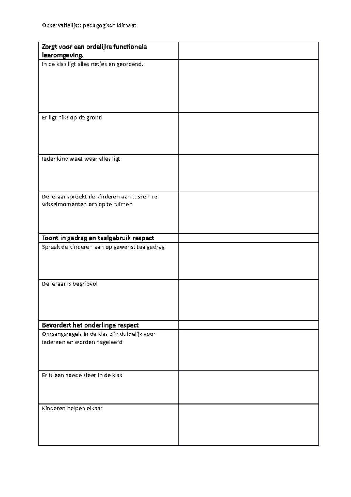 Observatielijst Pedagogisch Klimaat: Structuur en Respect in de Klas ...