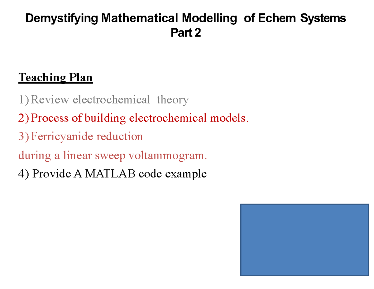 Numerical Simulation of Echem Systems: Teaching Plan & Methods - Studocu