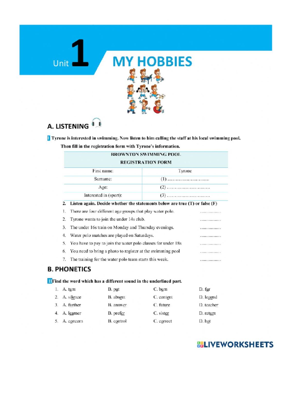 Unit 1 - My Hobbies: Listening & Practice Activities - Studocu