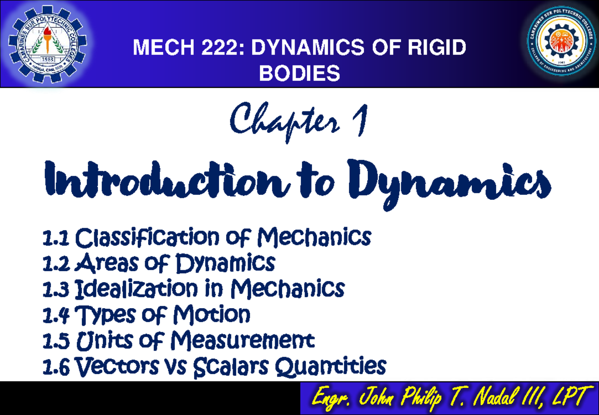 ME33: Dynamics of Rigid Bodies - Chapter 1 Overview - Studocu