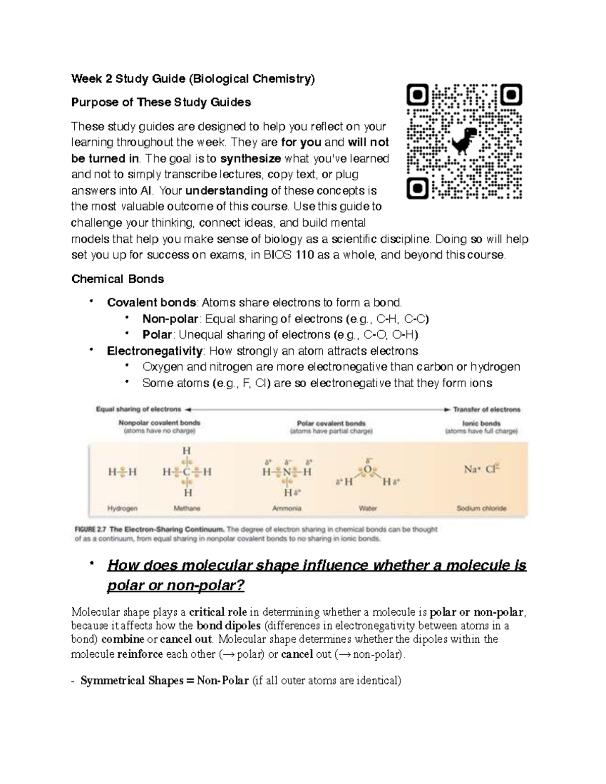 Biological Chemistry Study Guide for BIOS 110: Key Concepts and ...