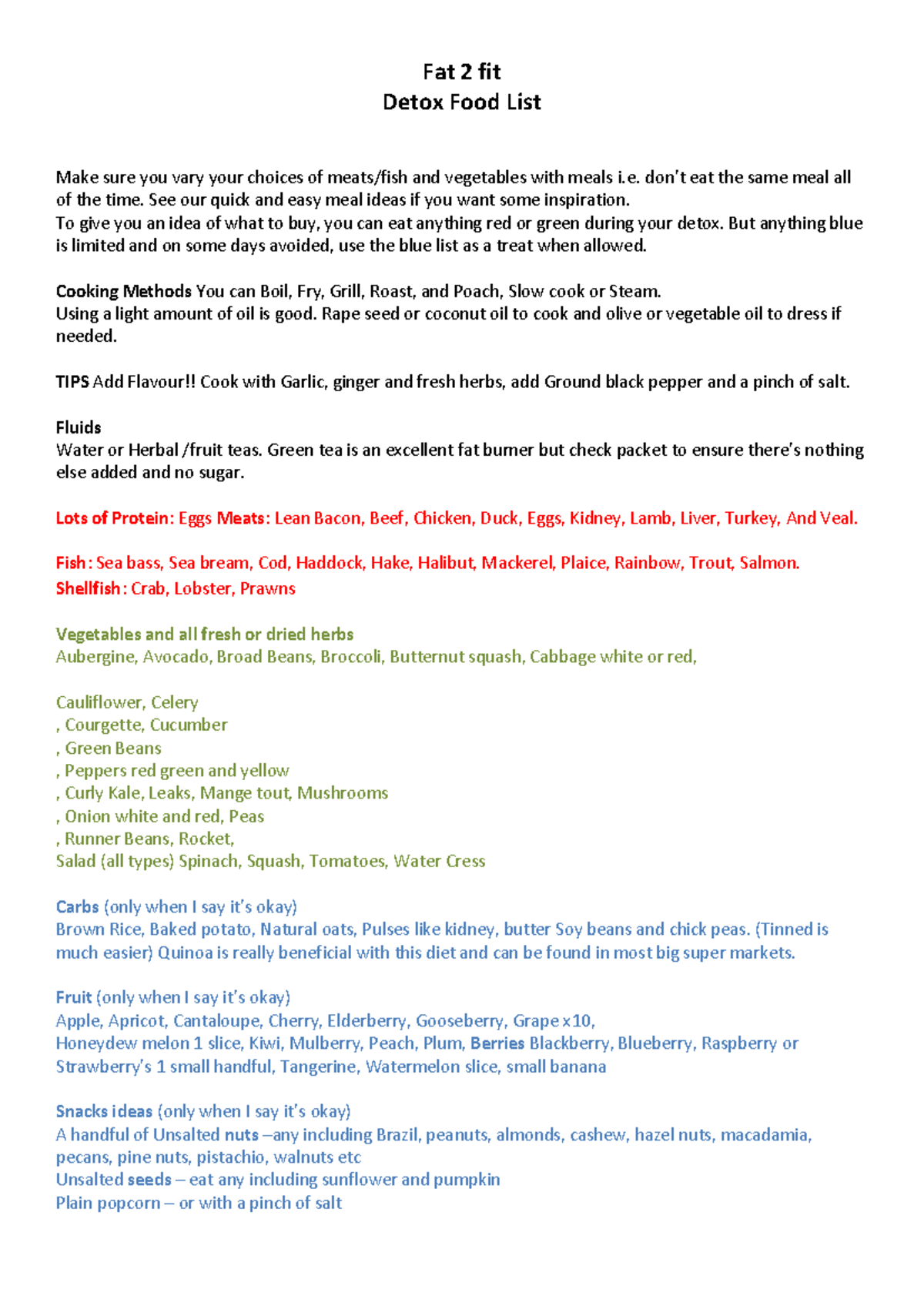 Fat 2 Fit Detox Food List: Varied Choices & Cooking Tips - Studocu
