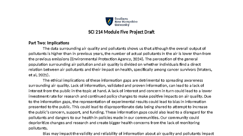 SCI 214 Module Five Project: Air Quality Implications and Solutions ...