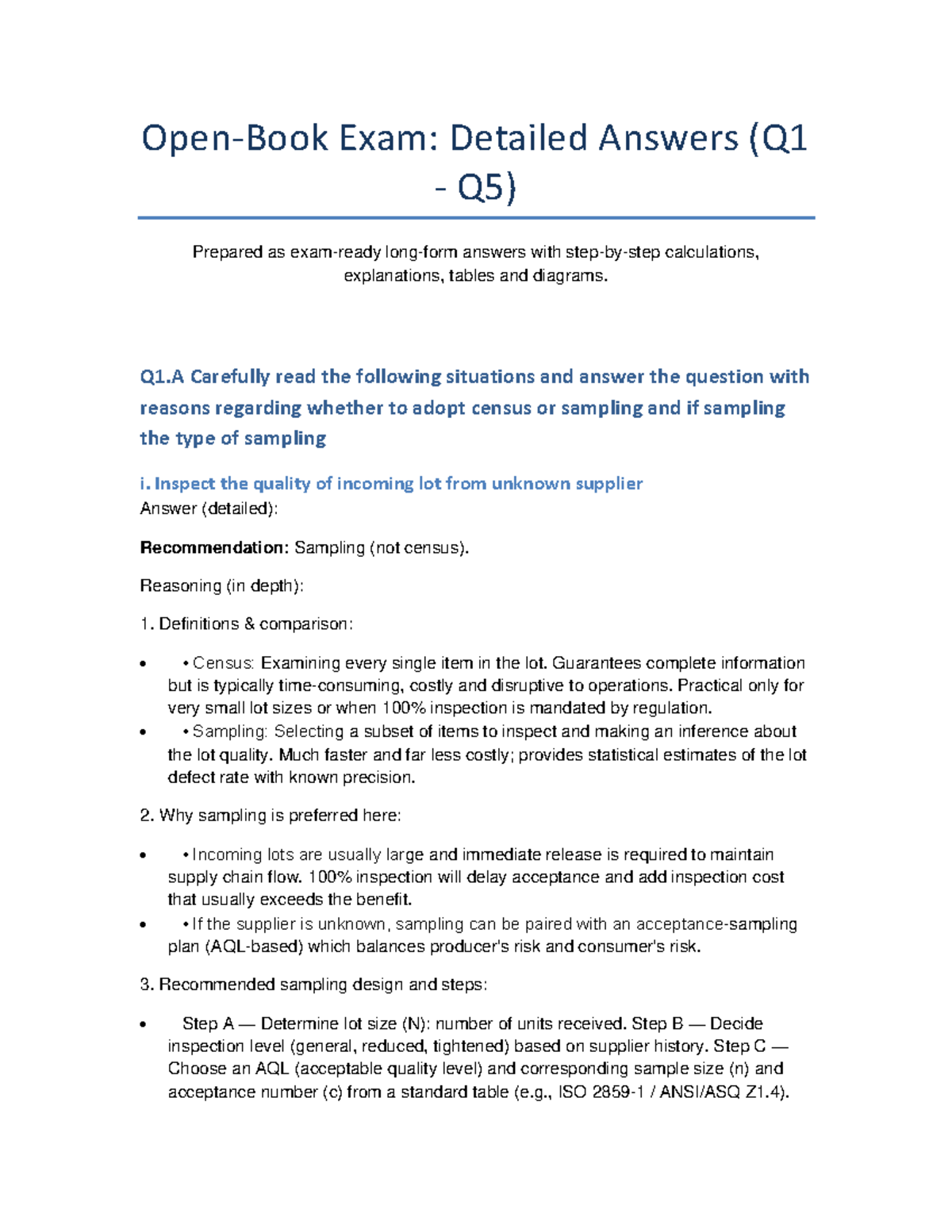 Open Book Exam Answers: Detailed Solutions for Q1 to Q5 - Studocu