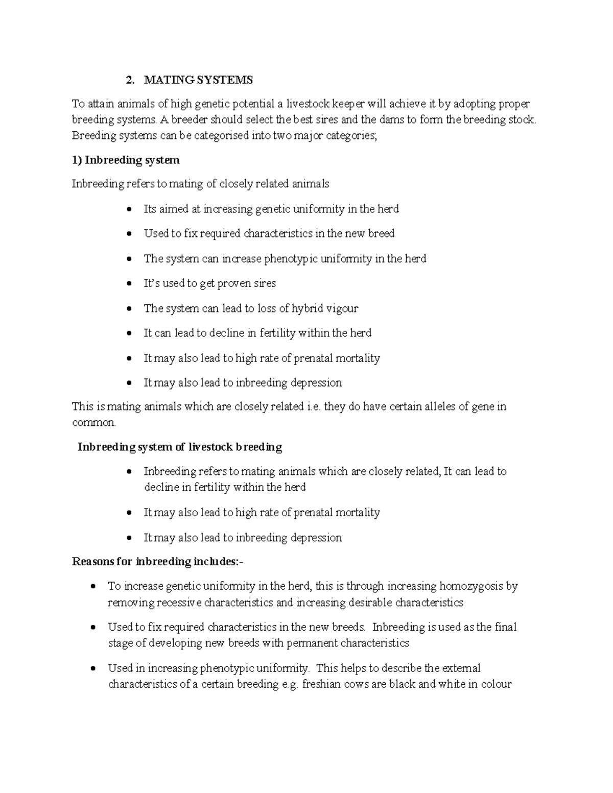 MATING SYSTEMS IN LIVESTOCK: REVISION NOTES ANP 2023 - Studocu