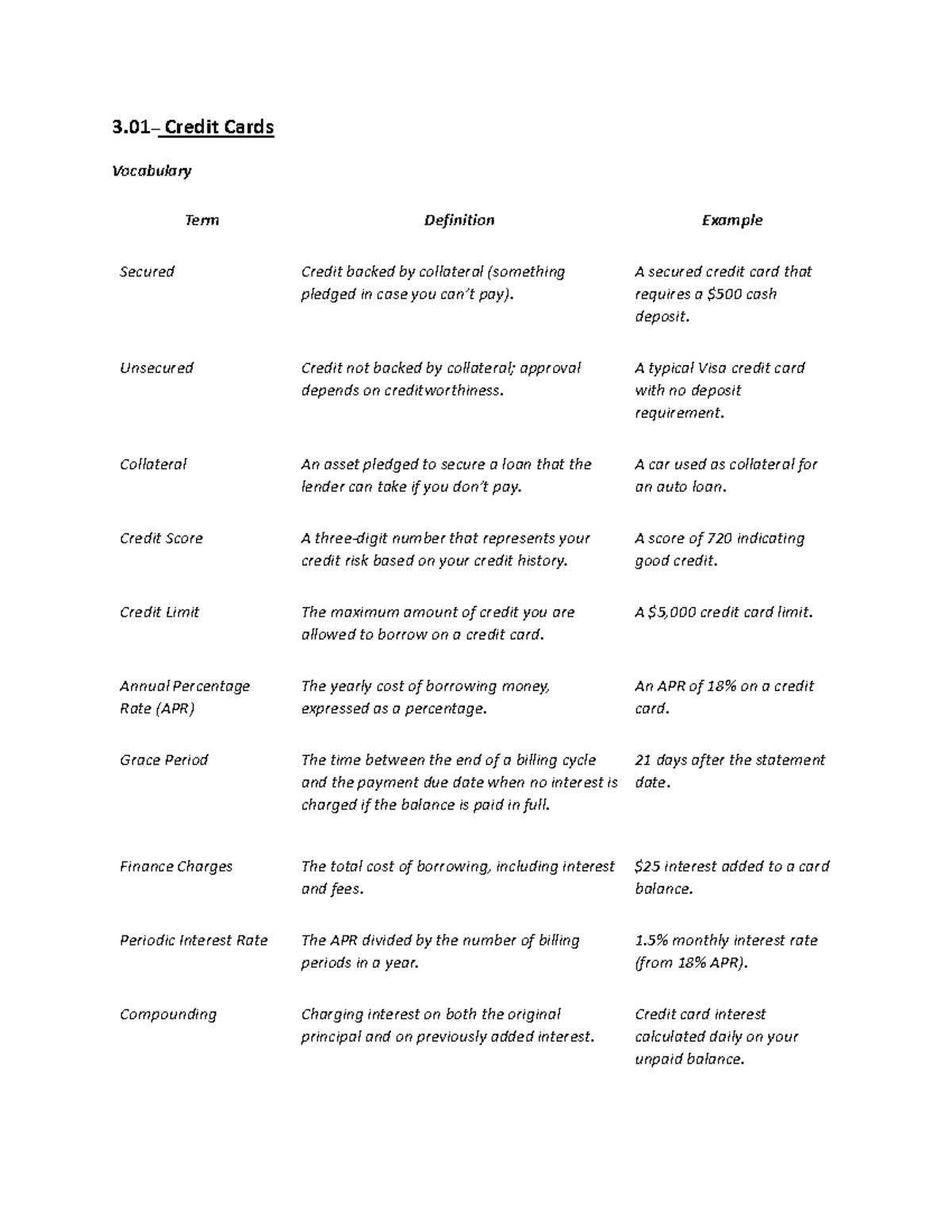 Finance 101: Module 3 Guided Notes on Credit & Loans Vocabulary - Studocu