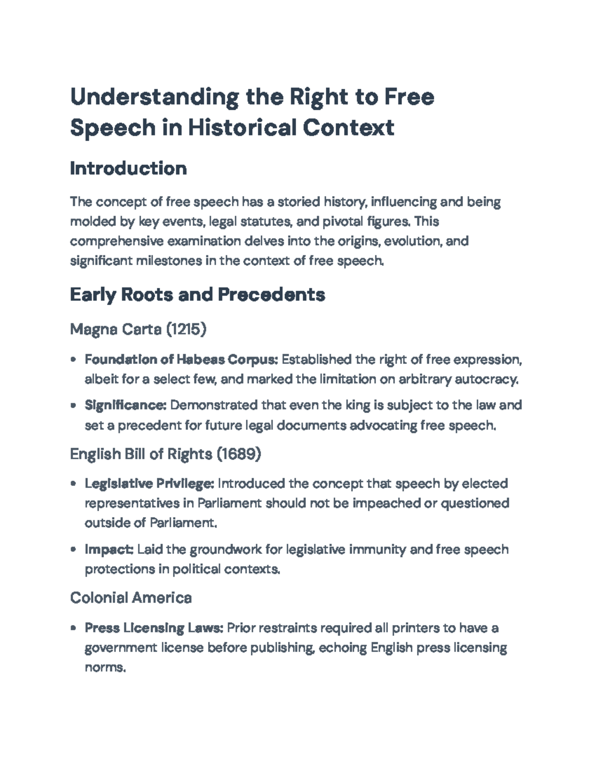 Historical Context and Evolution of Free Speech Rights (HIST 101 ...