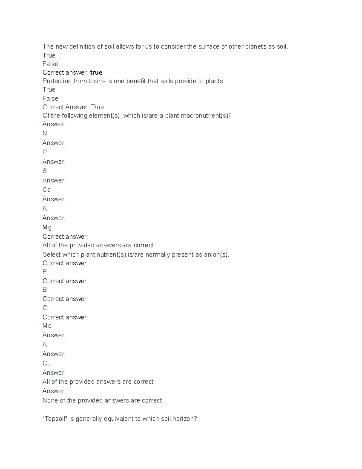 Soil Science Quiz (SS101): Questions & Answers - Studocu