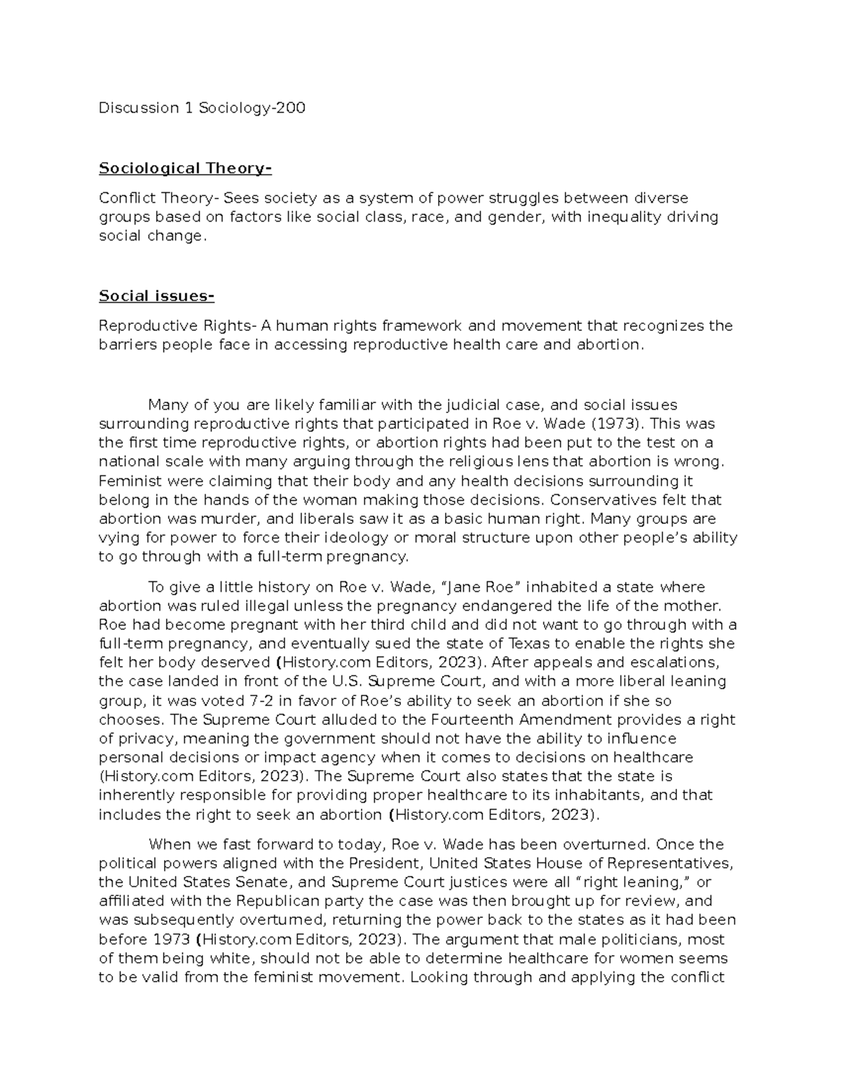 Discussion 1 Sociology - Discussion 1 Sociology- Sociological Theory ...