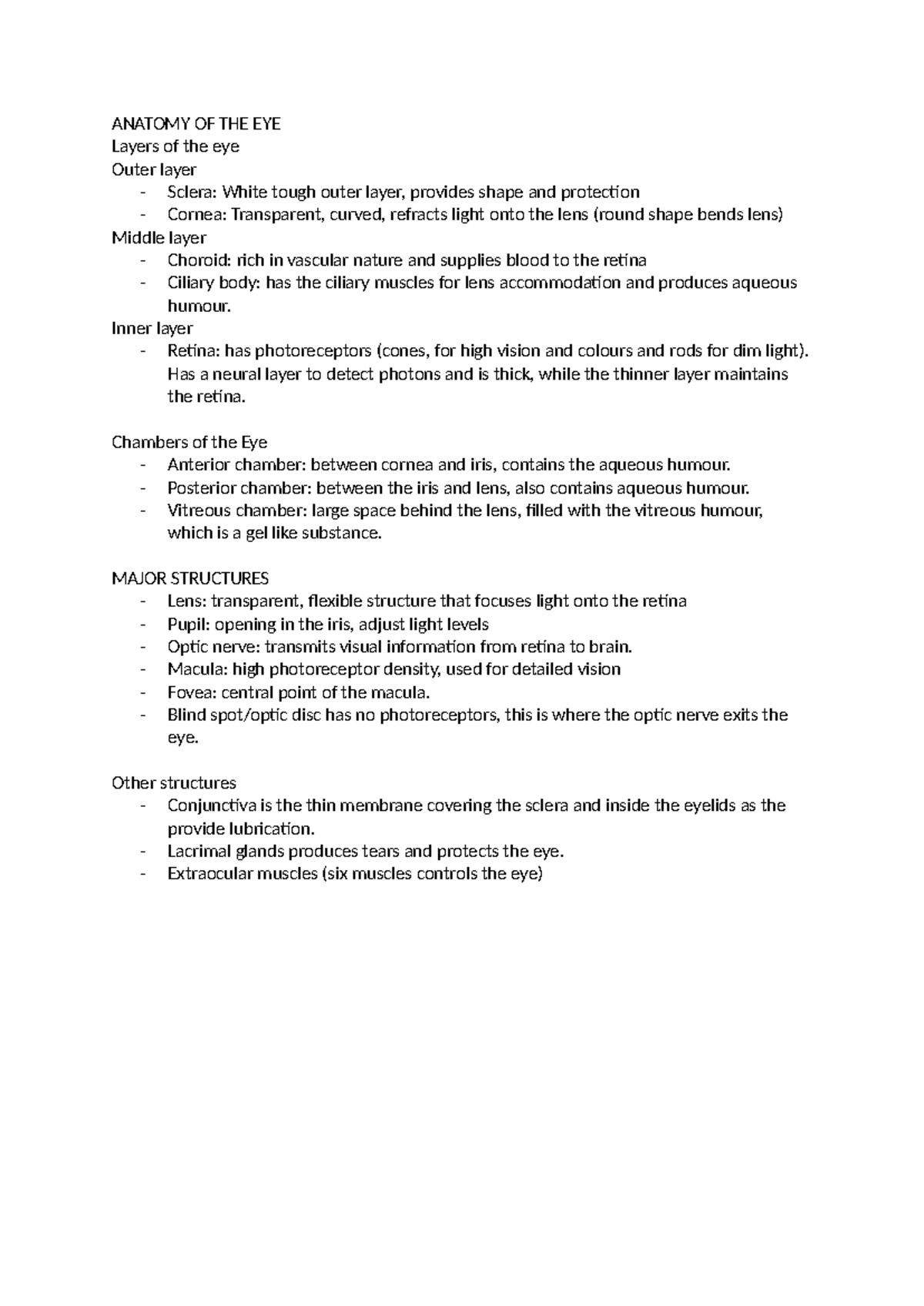 ANATOMY OF THE EYE: Structure and Function Overview - Studocu