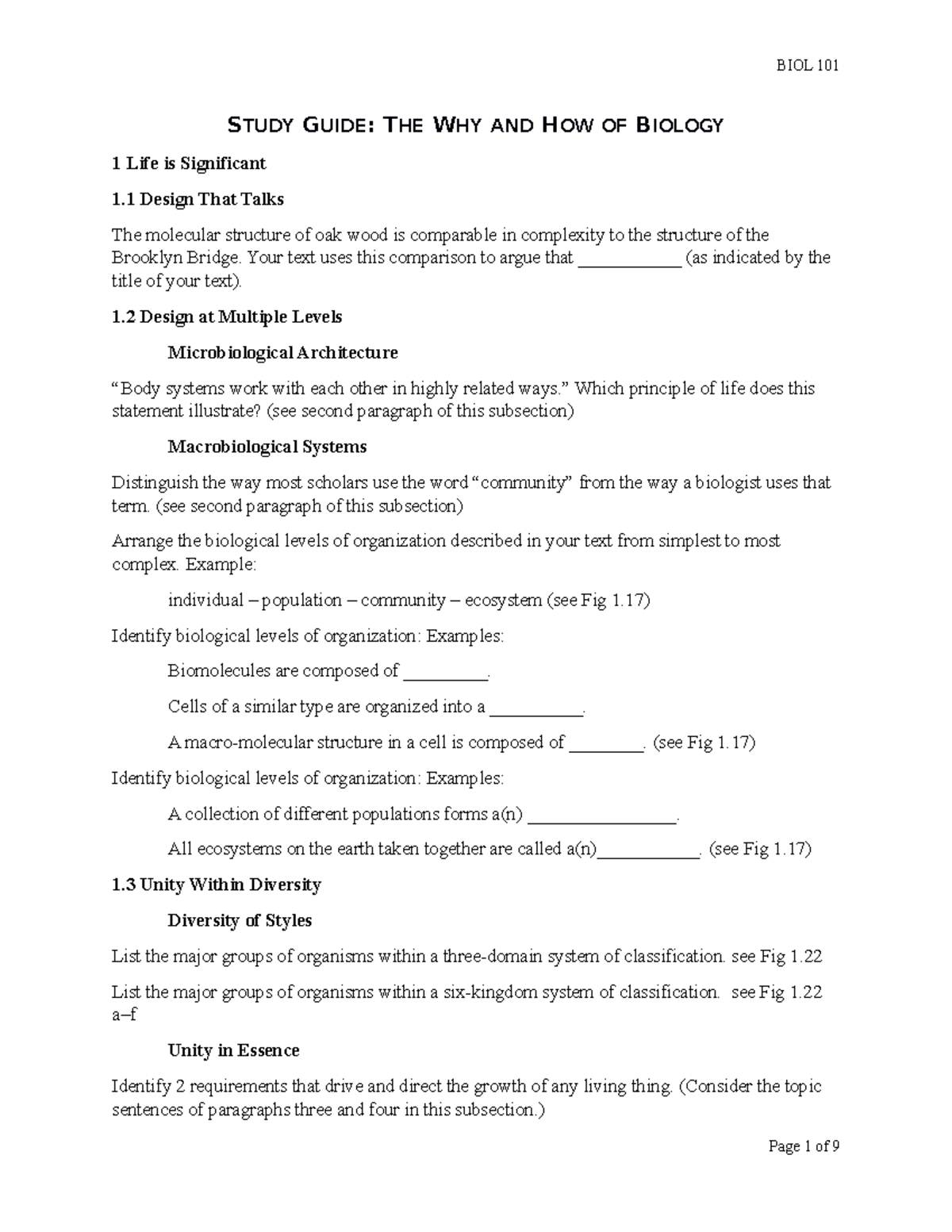 Study Guide for Biology: The Why, How, and Principles of Life - Studocu