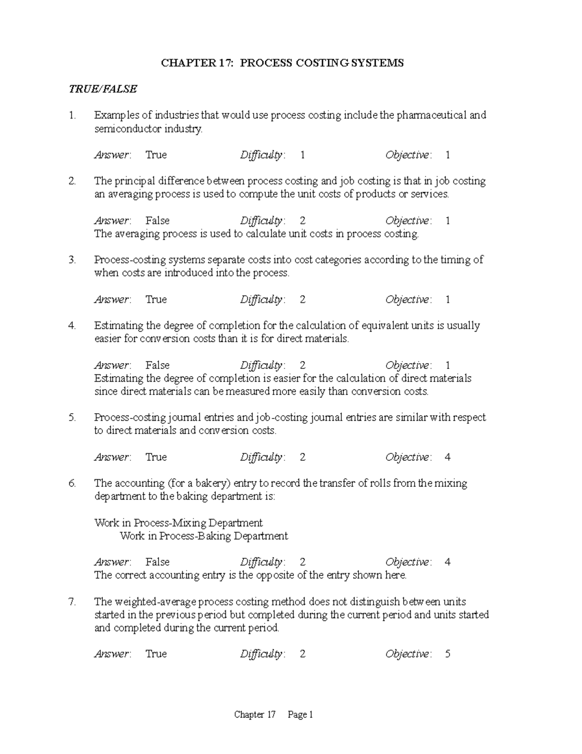 Process Costing Exercises with Answers - Horngren 11e (Chapter 17 ...