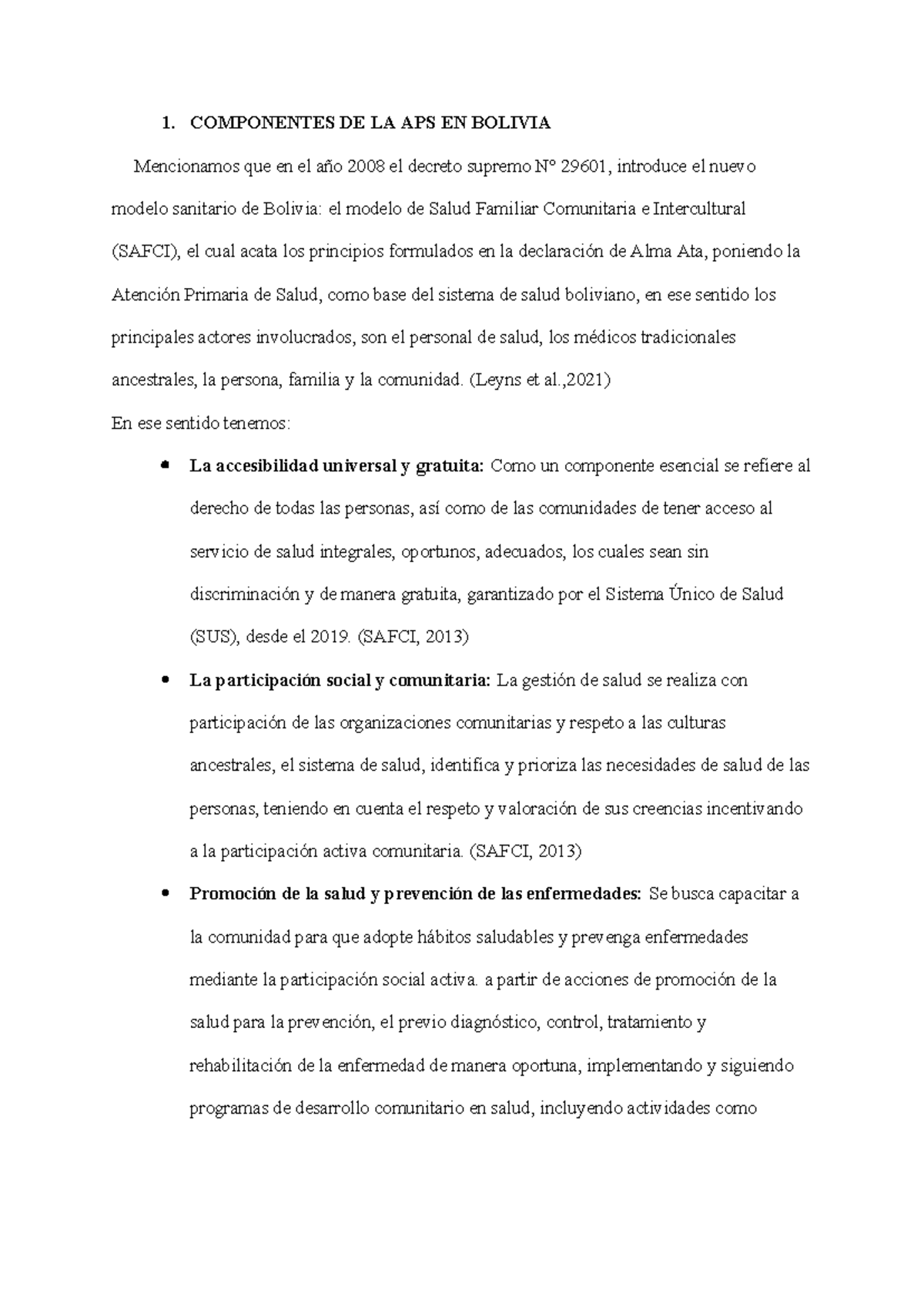 Componentes de la APS en Bolivia: Un Análisis del Modelo SAFCI - Studocu