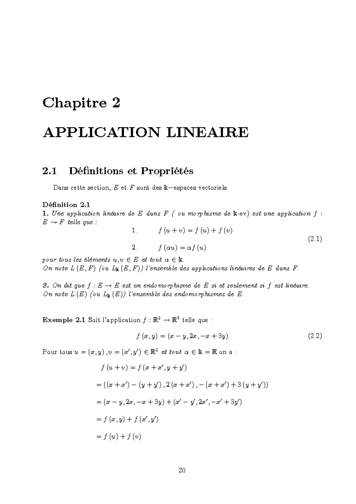 Chapitre 2: Application Linéaire - Définitions et Propriétés - Studocu