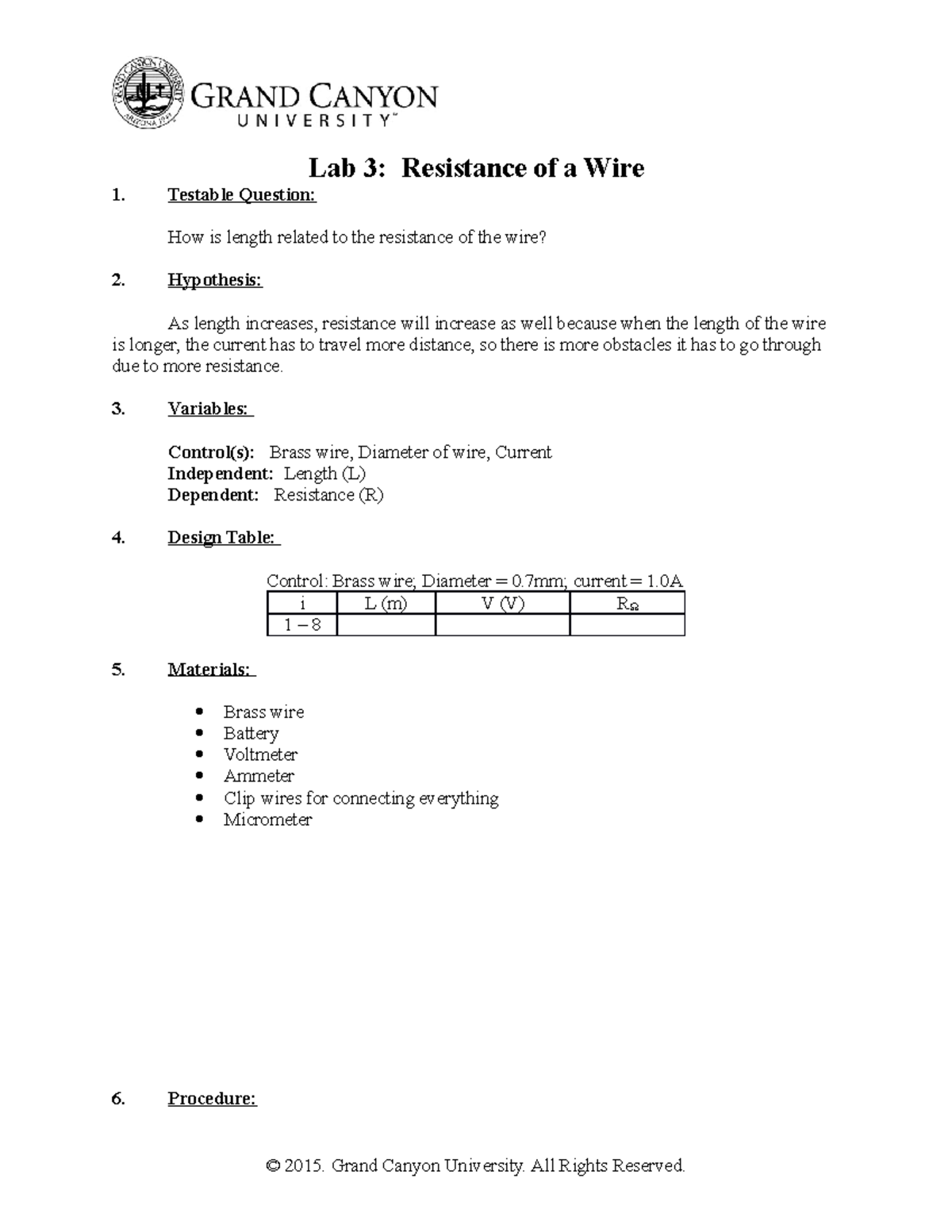 PHY112L - Lab 3: Investigating Wire Resistance vs. Length - Studocu