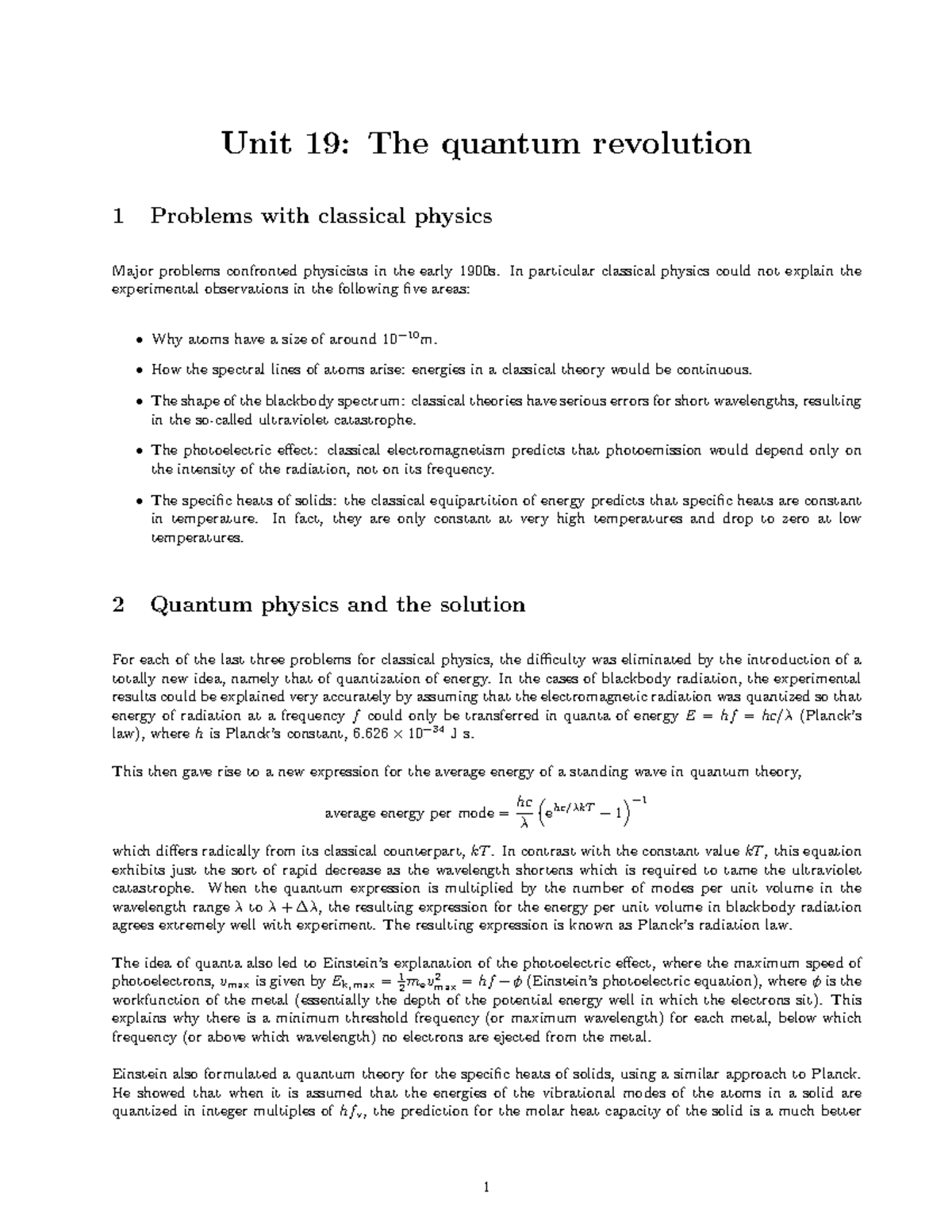 Unit 19: Summary of the Quantum Revolution in Physics - Studocu
