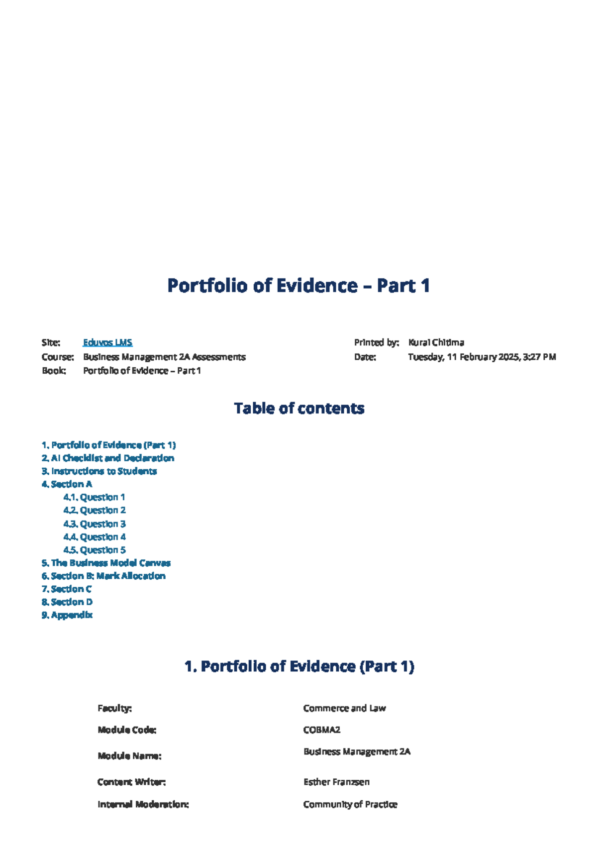 Portfolio of Evidence – Module COBMA: Business Management 2A - Studocu