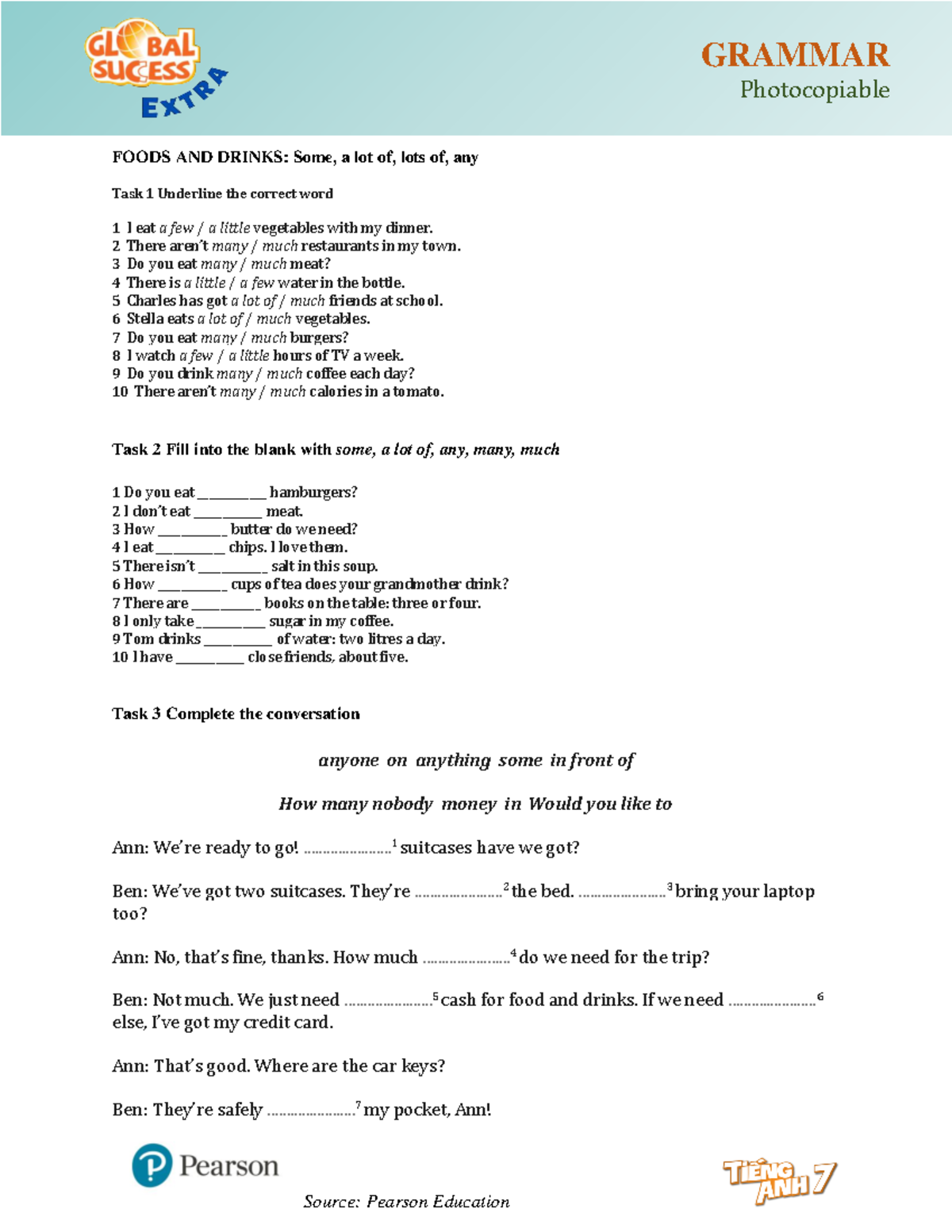 Unit 5 Extra - Grammar - Foods and Drinks Practice Exercises - Studocu