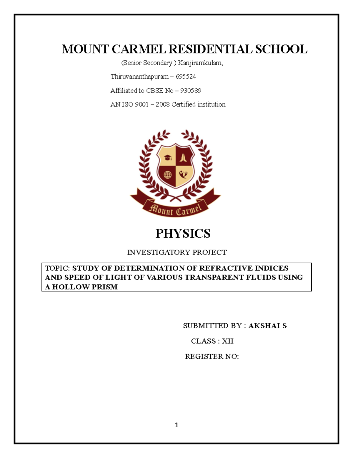 Physics Investigatory Project: Refractive Indices & Speed of Light ...