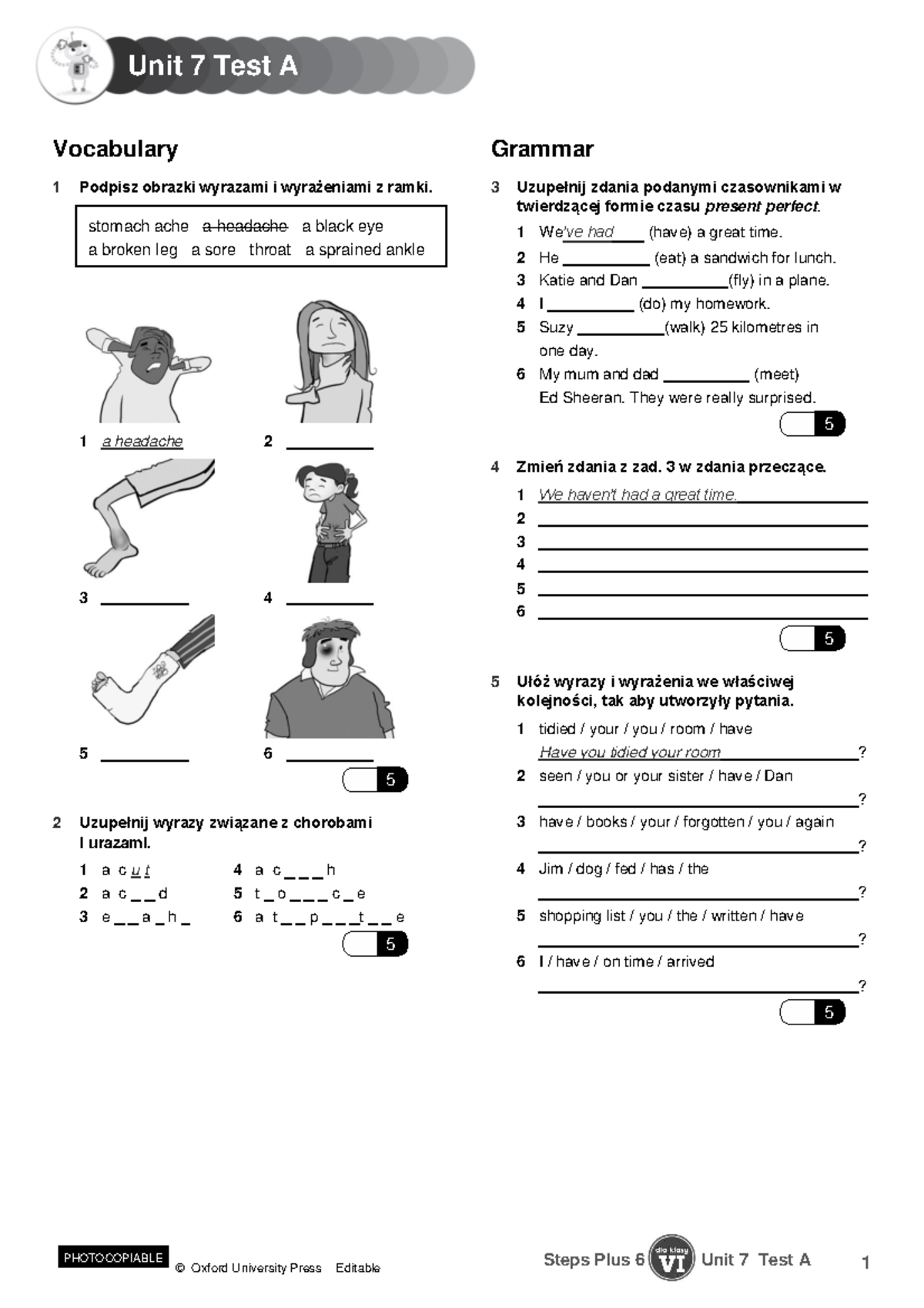 Steps Plus VI Unit 7 Test A: Vocabulary & Grammar Review - Studocu