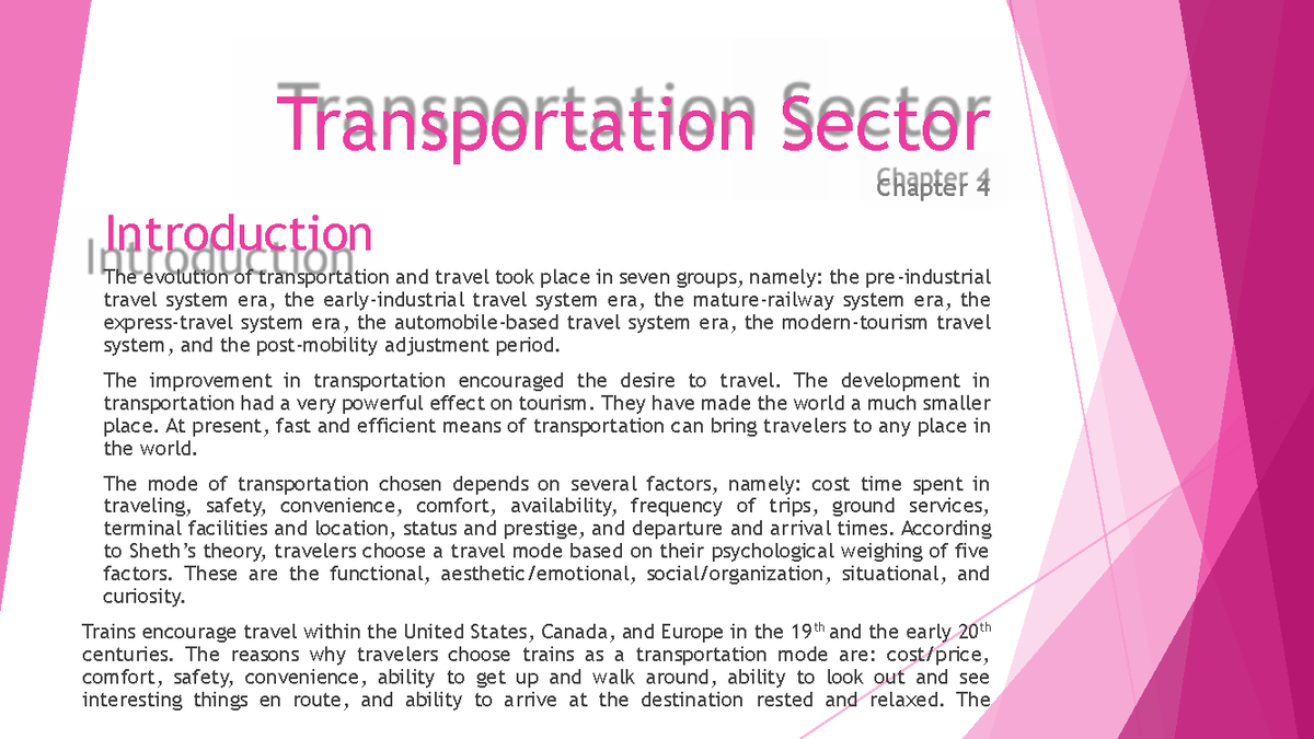 Chapter 4: Evolution of the Transportation Sector in Tourism - Studocu