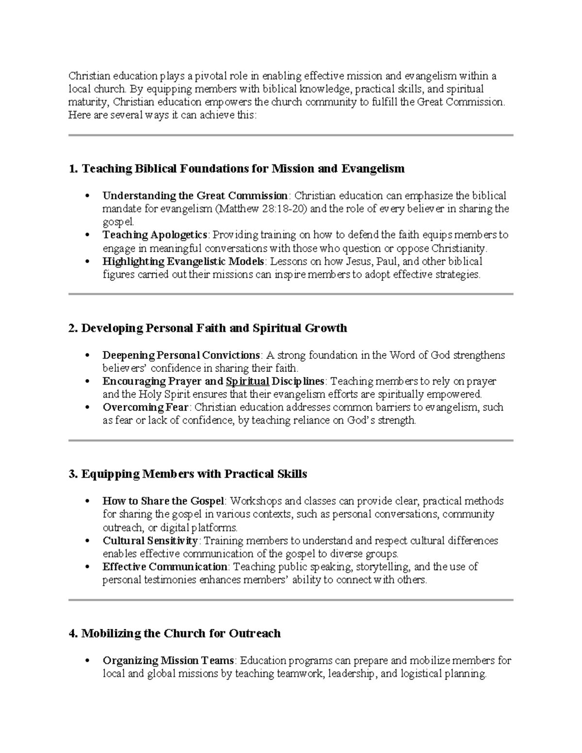 Christian education plays a pivotal role in enabling effective mission ...