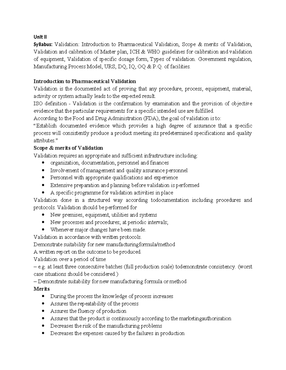 M.Pharm Unit II: Comprehensive Overview of Pharmaceutical Validation ...