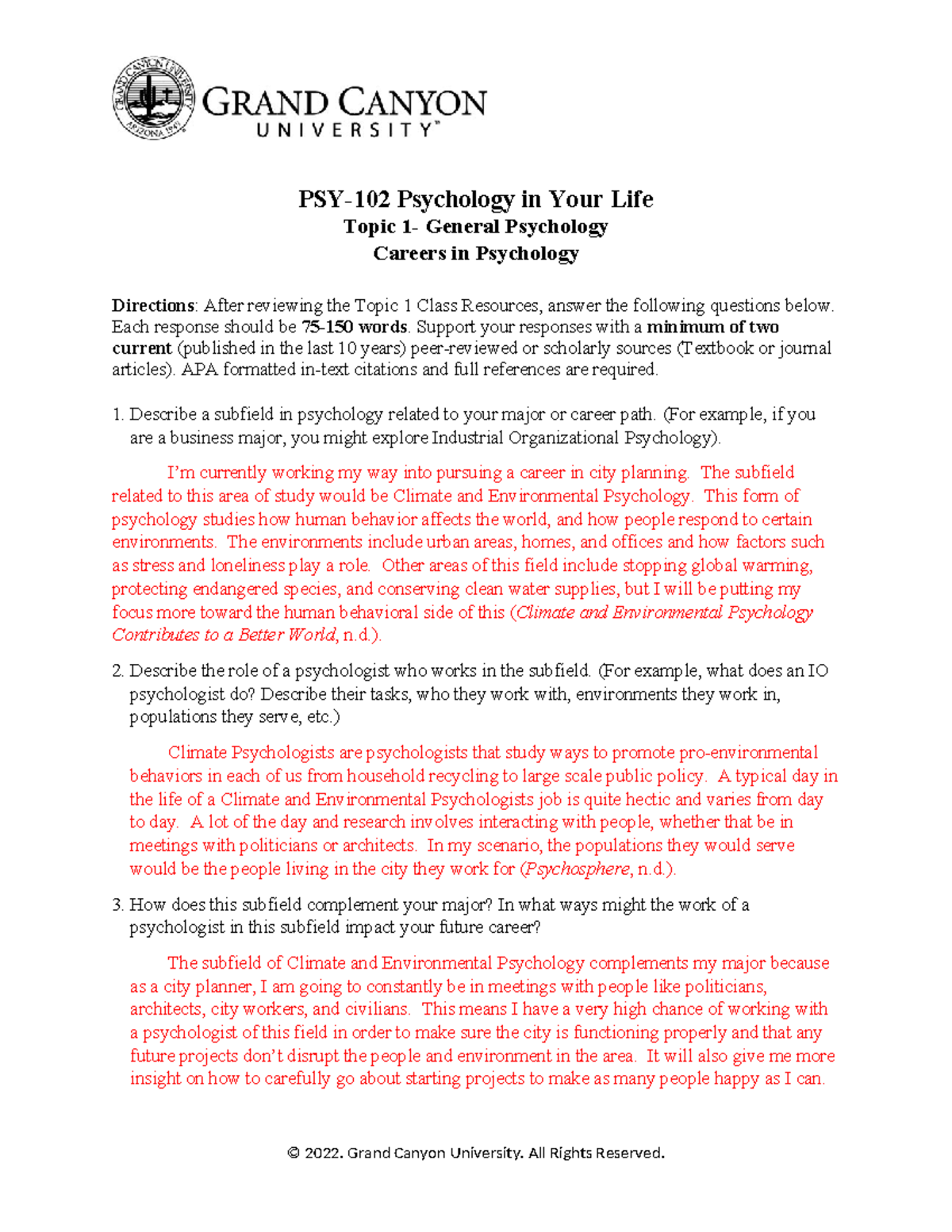 PSY-102-RS-T1-Careersin Psychology - PSY-102 Psychology in Your Life ...