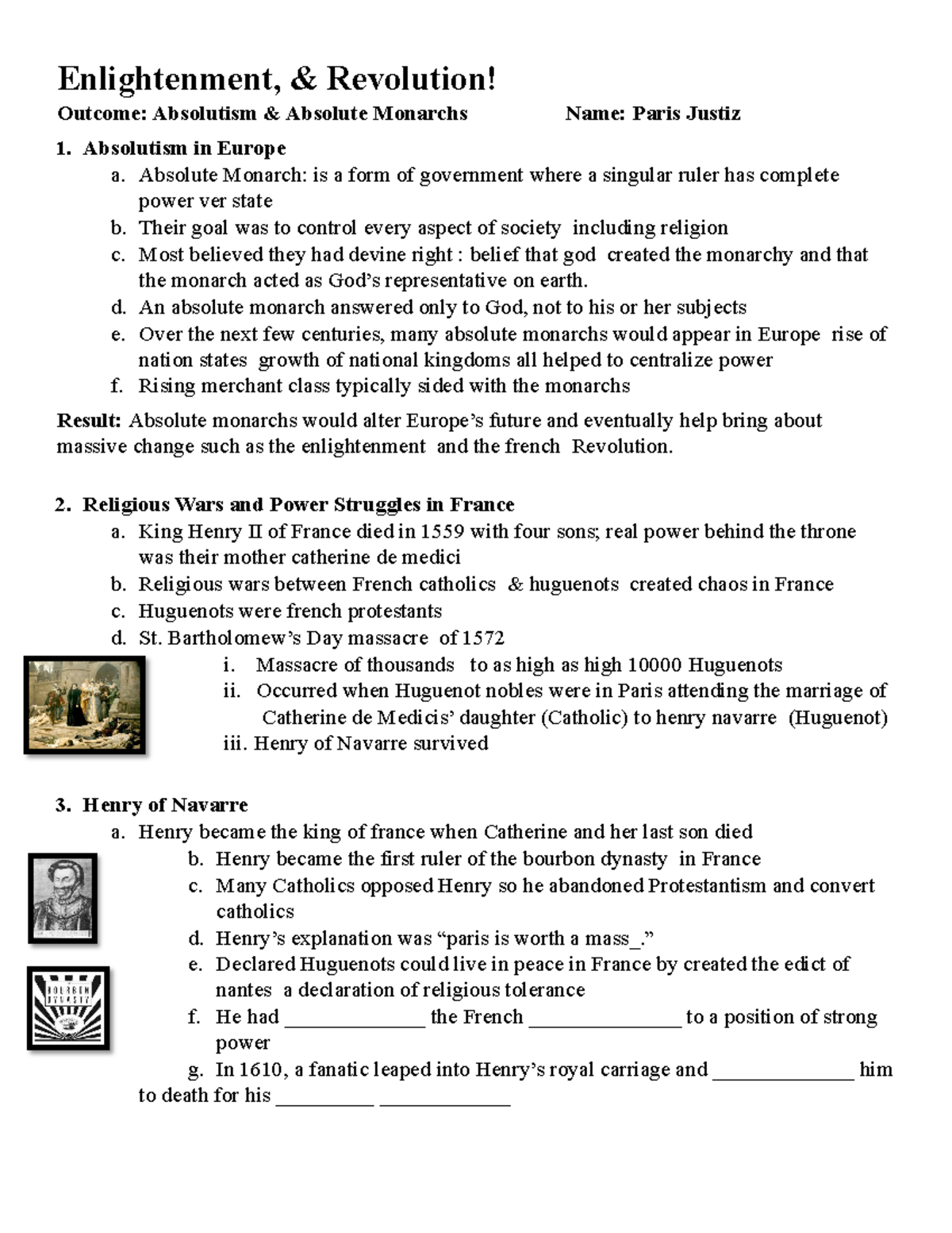 Web Quest Absolutism - yes - Enlightenment, & Revolution! Outcome ...