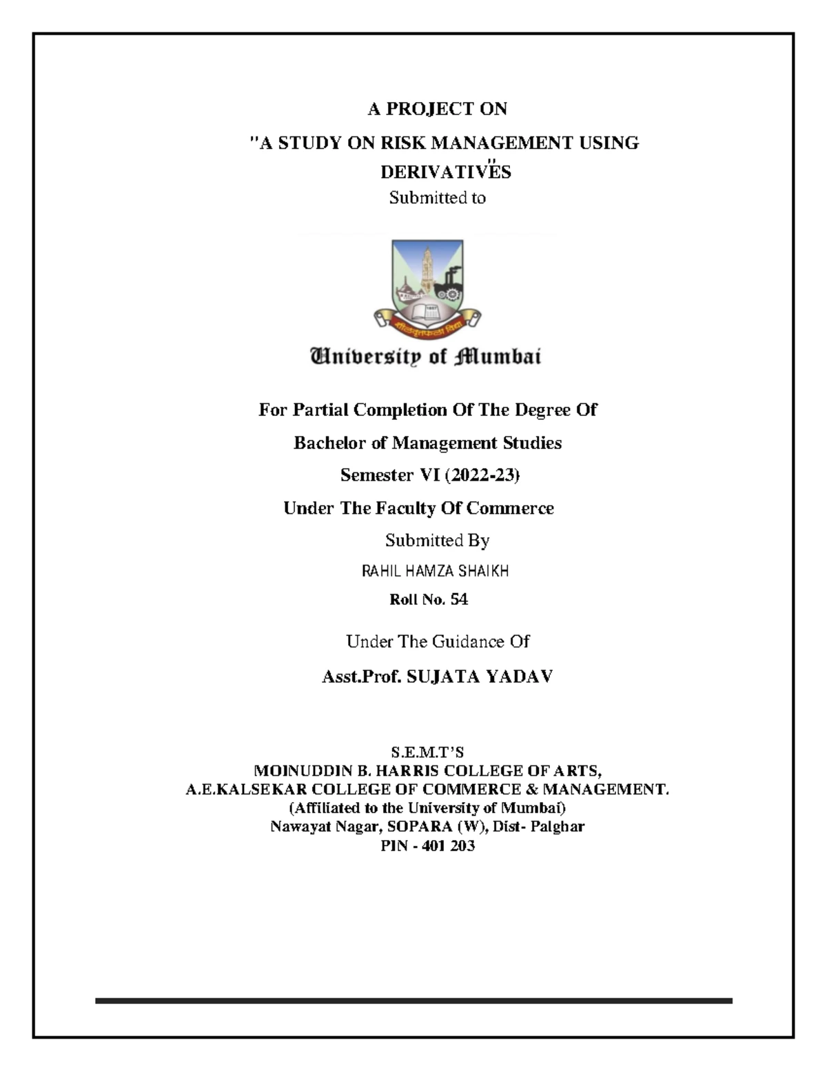 Detailed Guidelines for Writing Blackbook BFM Department-22 - PROJECT ...