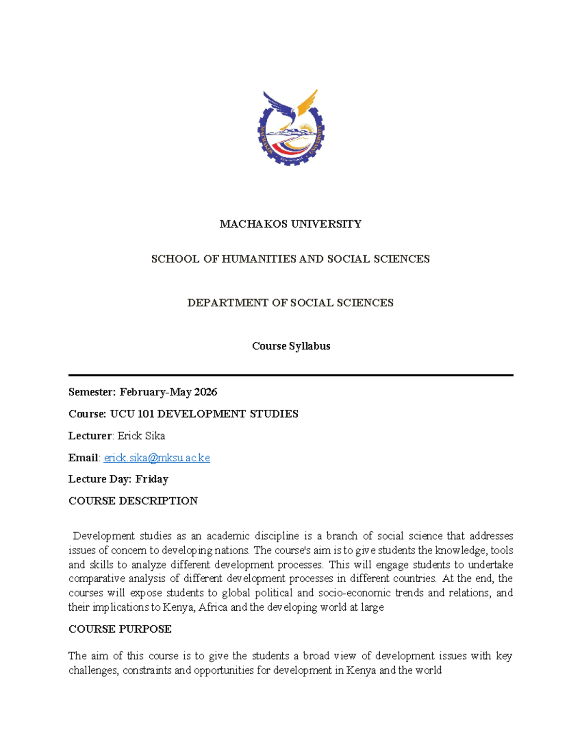 UCU 101 Development Studies Course Outline - Lecture Notes - Studocu
