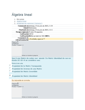 Modalidad de exámenes Semana 5 Revisión del intento - Álgebra lineal Pregunta 1 Completada ...