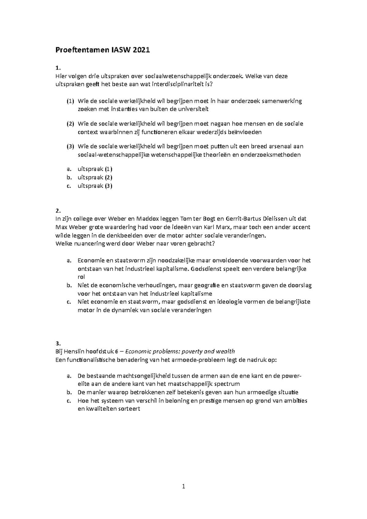 Proeftentamen IASW 2021 - Oefenvragen Sociaalwetenschappelijk Onderzoek ...